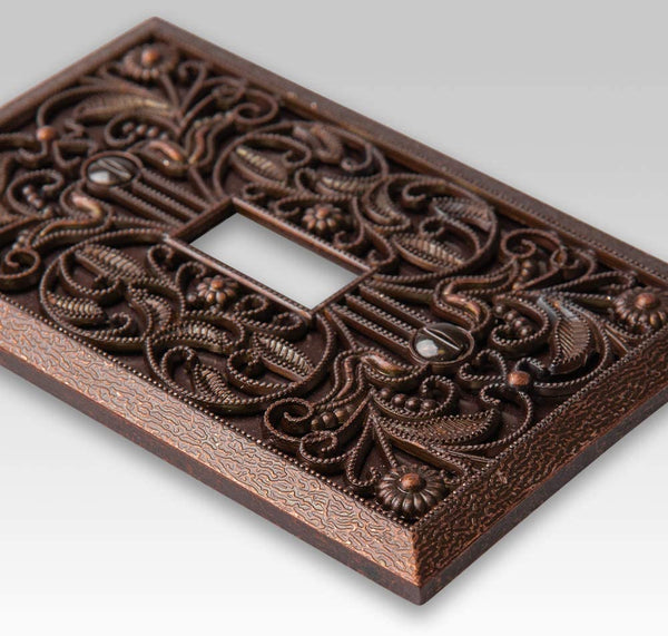 Filigree Aged Bronze Cast - 1 Duplex Wallplate