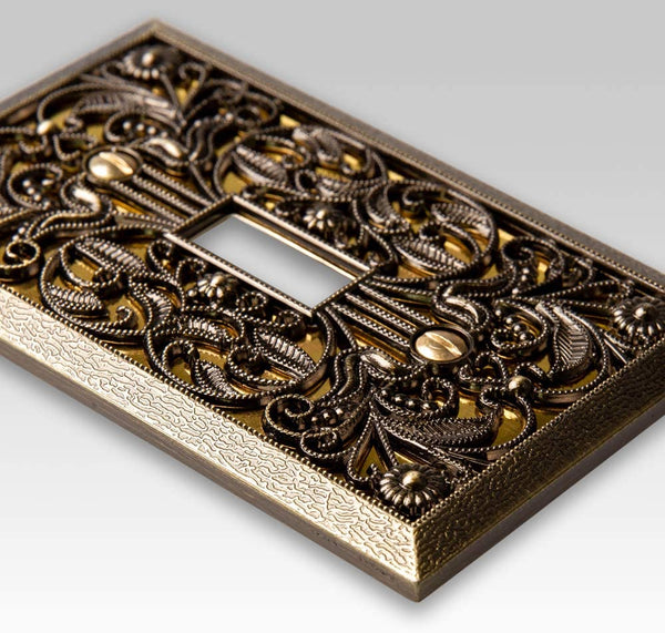 Filigree Antique Brass Cast - 1 Rocker Wallplate